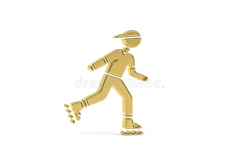 Golden 3d Rollerblading Icon Isolated on White Background Stock ...