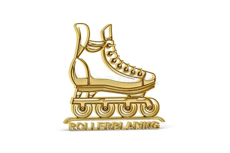 Golden 3d Rollerblading Icon Isolated on White Background Stock ...