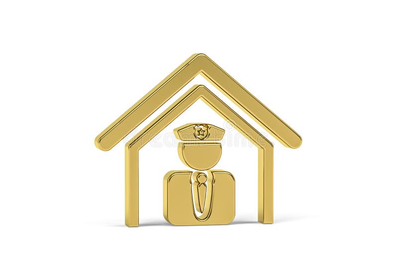 Golden 3d Security Guard Icon Isolated on White Stock Illustration ...
