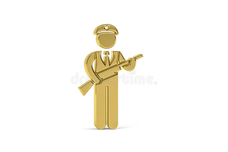 Golden 3d Security Guard Icon Isolated on White Stock Illustration ...