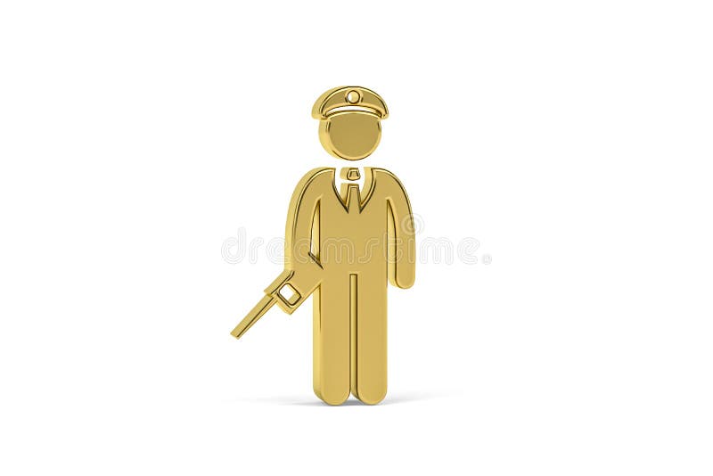 Golden 3d Security Guard Icon Isolated on White Stock Illustration ...