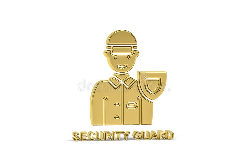 Golden 3d Security Guard Icon Isolated on White Stock Illustration ...
