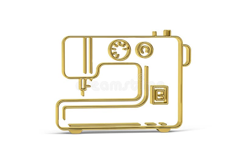 Golden 3d Sewing Machine Icon Isolated on White Background Stock ...