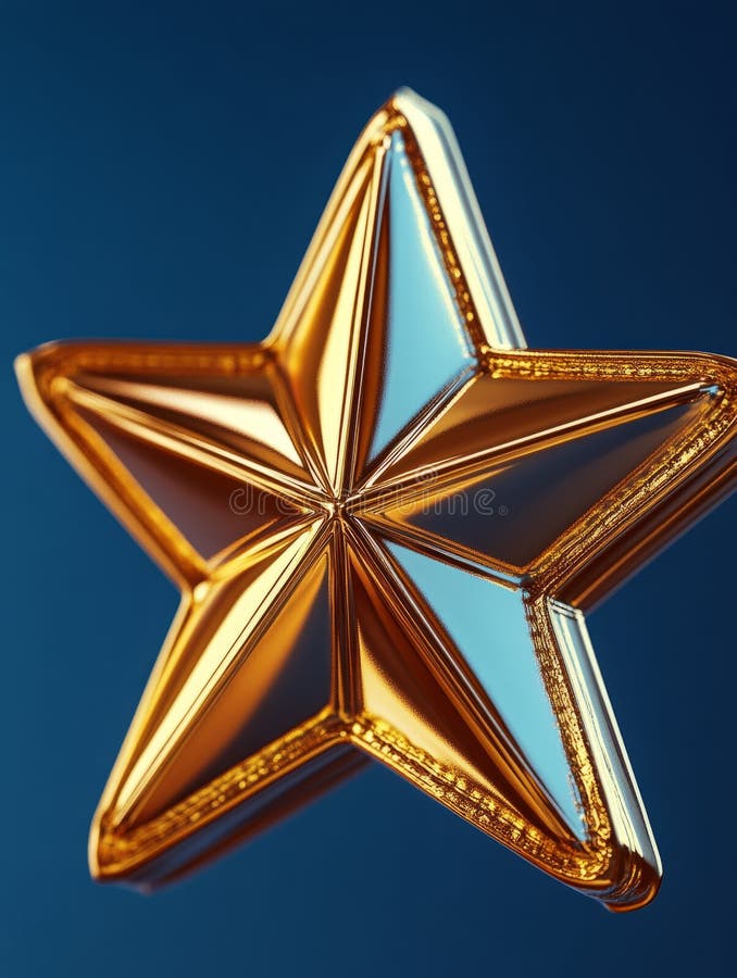 A Golden 3D Star on a Blue Background. Stock Image - Image of glamour ...