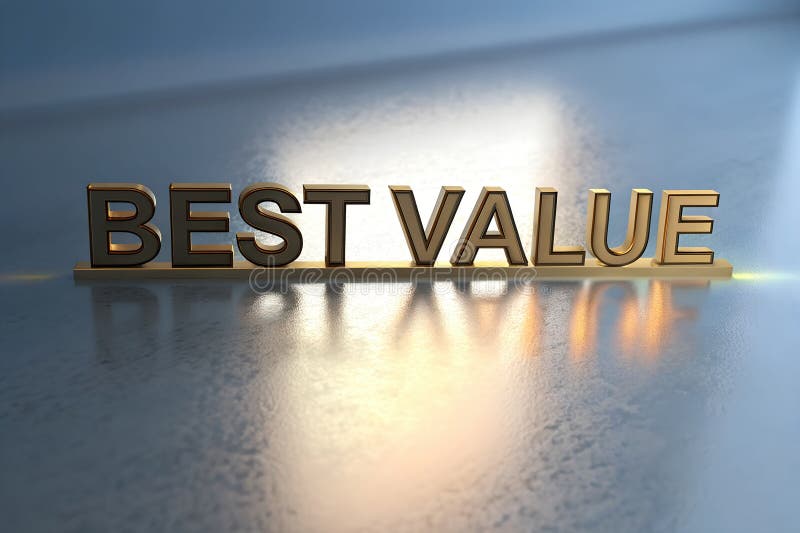 Golden 3D Text Displaying Best Value on a Reflective Surface, Exuding ...