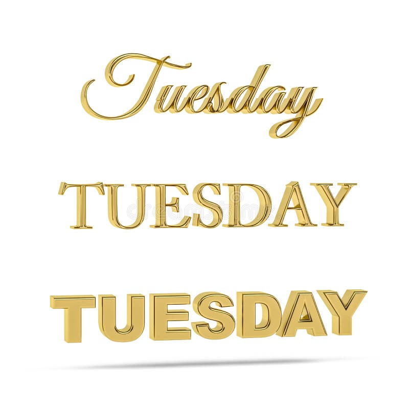 Golden 3D Tuesday Title in Three Font Types - Three Dimensional Day of ...