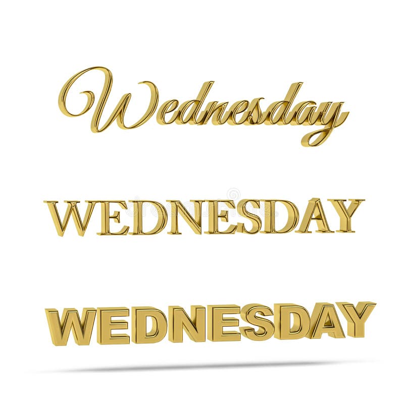 Golden 3D Wednesday Title in Three Font Types - Three Dimensional Day ...