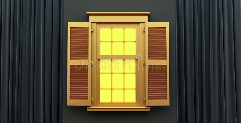 Golden 3d Window, Interior with Gold Window and Black Elegant Curtains ...