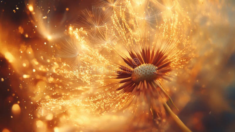 Golden Dandelion Seeds Glowing in Sunlight Stock Illustration ...