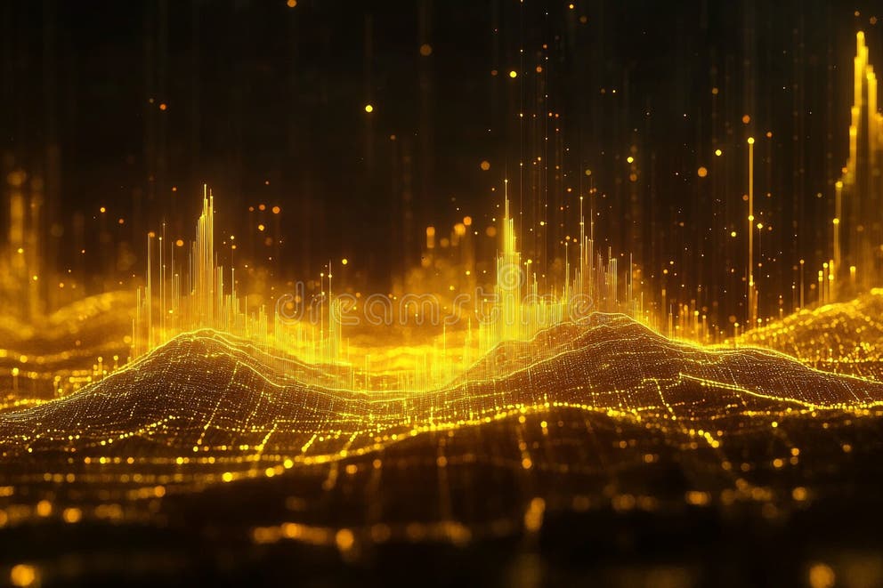 Golden Data Landscape Glowing Bright Futuristic Visualization Stock Illustration - Illustration ...