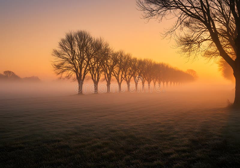 Golden Dawn through Trees stock image. Image of landscape - 382843129