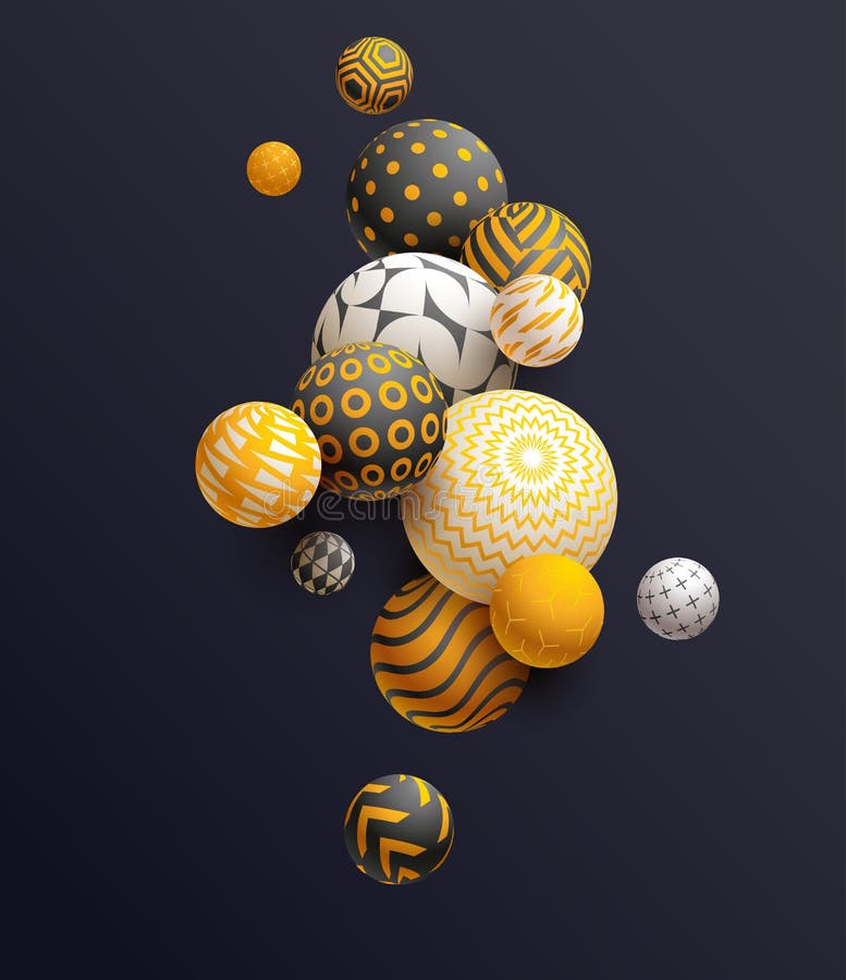 Golden Decorative Balls on Black Background. Abstract Vector ...