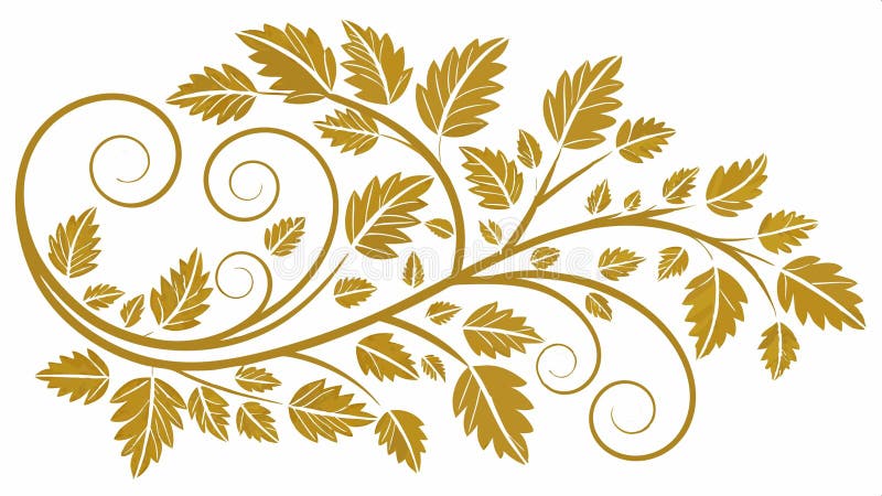 Golden Decorative Branch Design with Elegant Leaves and Swirling ...