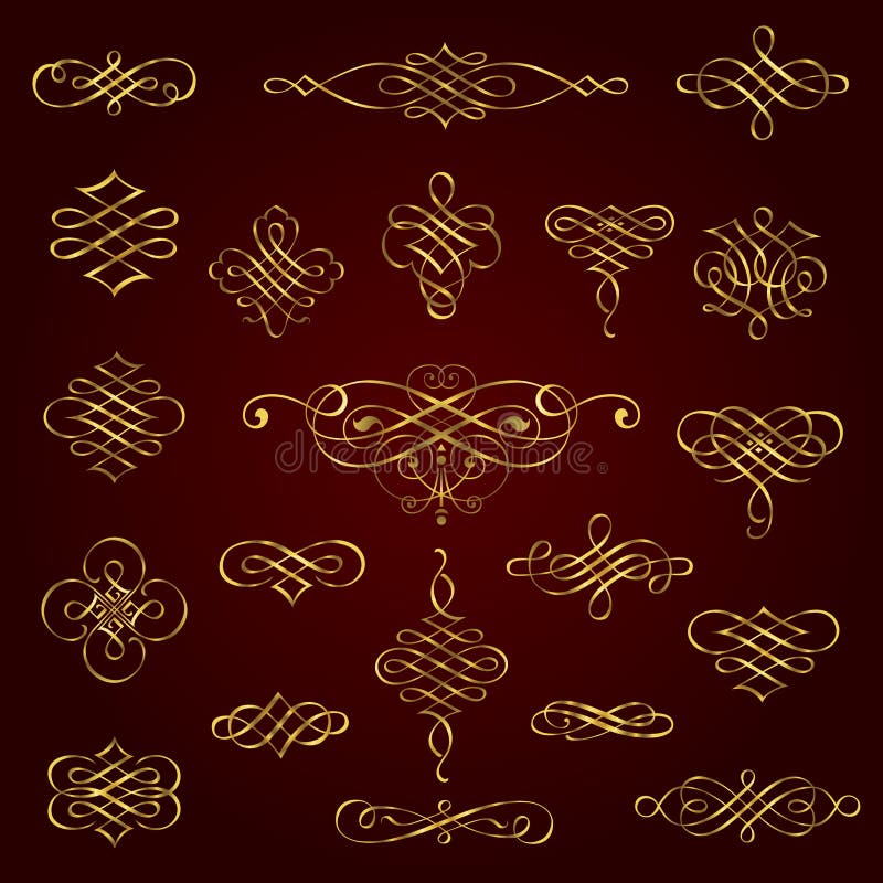 Golden Decorative Calligraphic Design Elements - Vector Set Stock ...