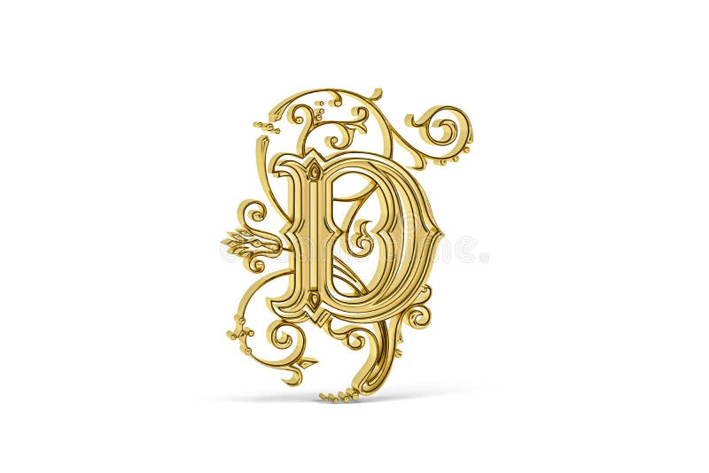 Golden Decorative 3d Letter D with Ornament Isolated on White ...