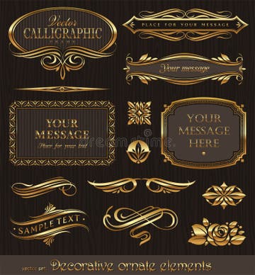 Golden Decorative Design Elements Stock Vector - Illustration of flower ...