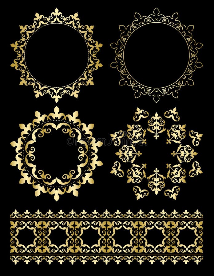 Golden Decorative Design Elements - Vector Ornaments and Round Frames ...