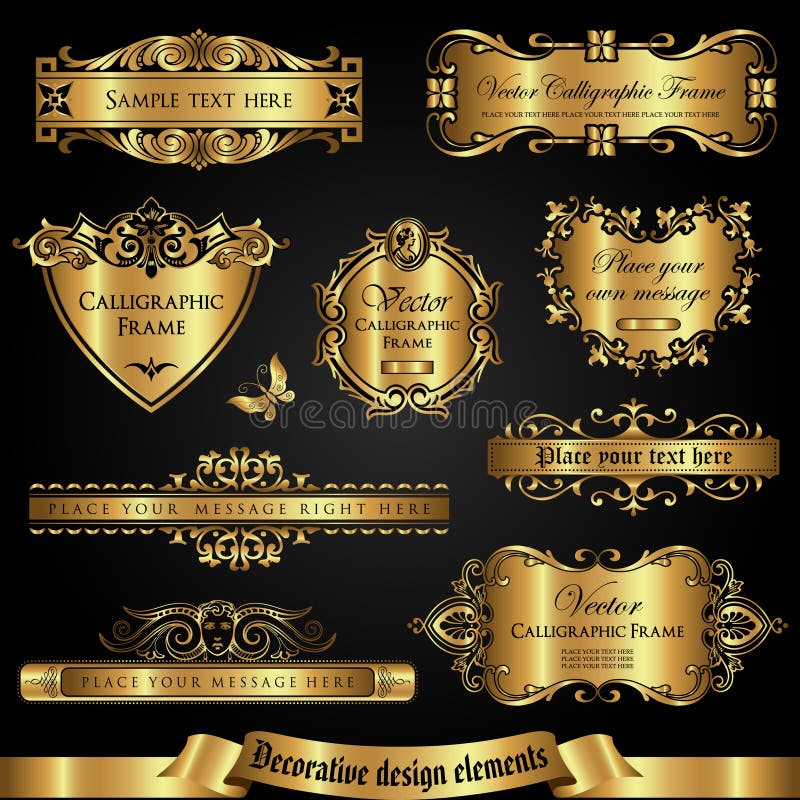 Golden Decorative Design Elements - Vector Set Stock Vector ...