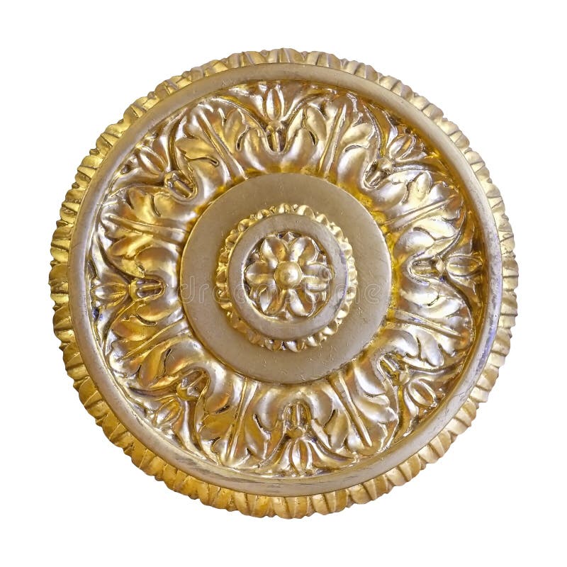 Golden Decorative Element with Floral Pattern Isolated on White ...