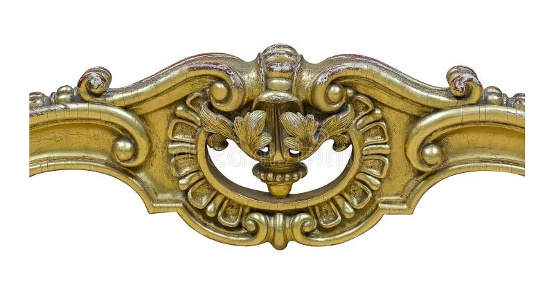 Golden Decorative Element with Floral Pattern Isolated on White ...