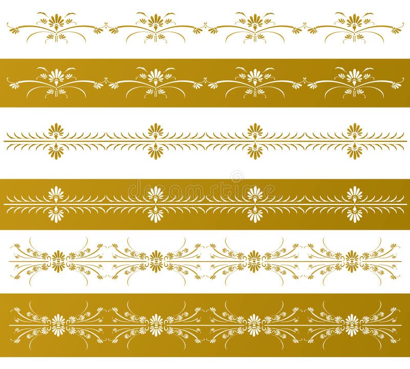 Golden Decorative Floral Borders Stock Illustration - Illustration of ...