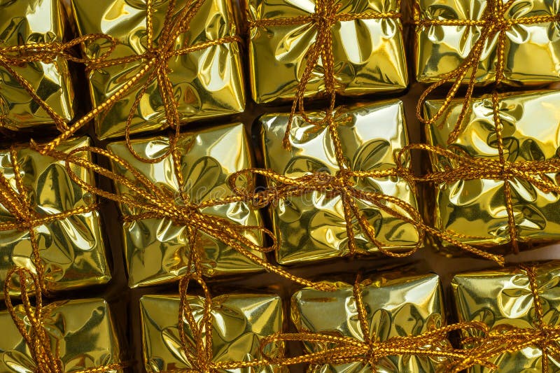 Golden Decorative Gift Boxes for a Birthday, or Holiday Theme Stock ...