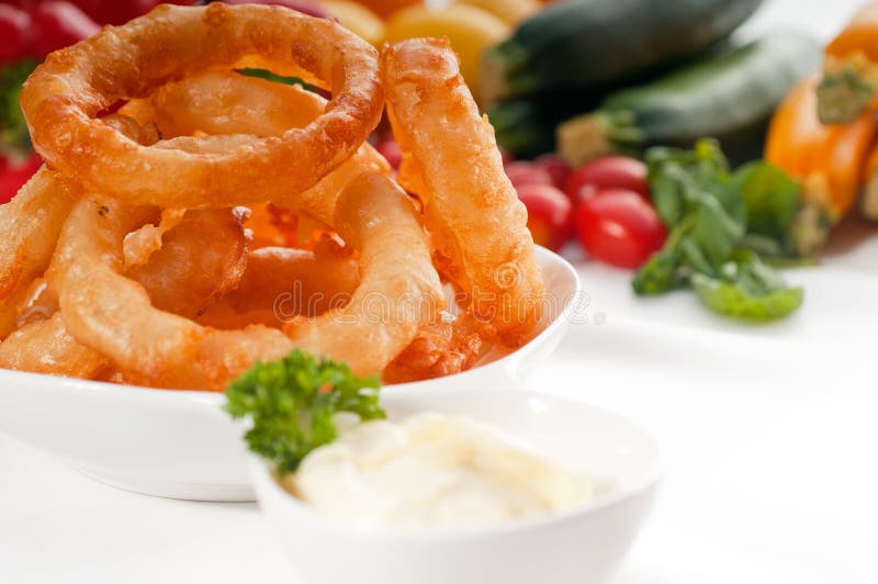 Golden Deep Fried Onion Rings Stock Image - Image of crispy, greasy ...