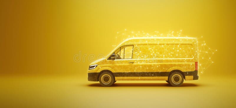 Golden Delivery Van with Digital Network Design, Showcasing Modern ...