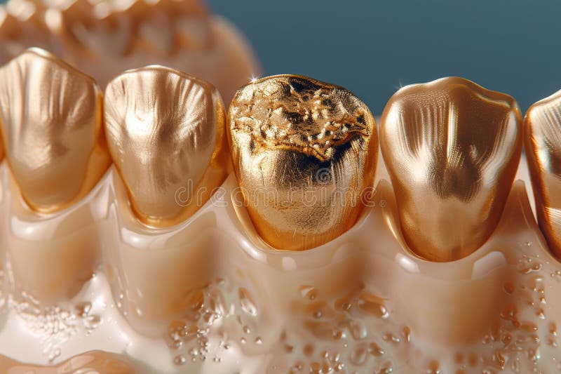 A Golden Dental Cap on a Tooth. Generative AI. Stock Illustration ...
