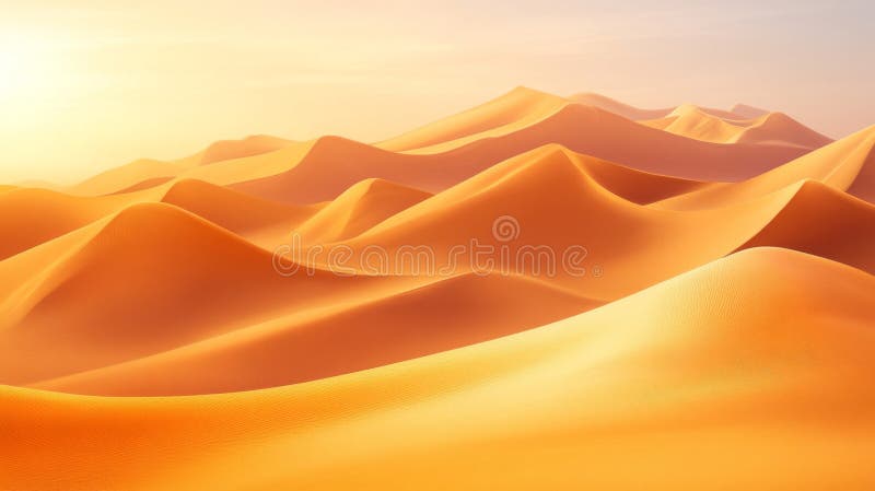 Golden Desert Dunes Under Sunrise Stock Illustration - Illustration of ...