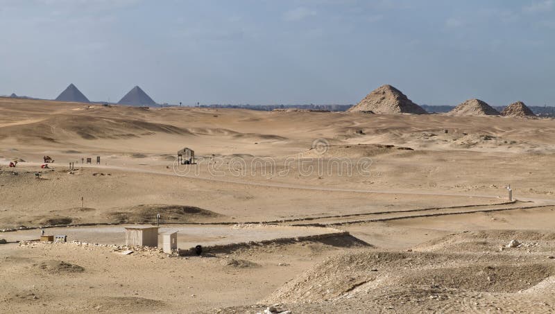 Golden Desert Landscape Featuring Ancient Pyramids Stock Image - Image ...
