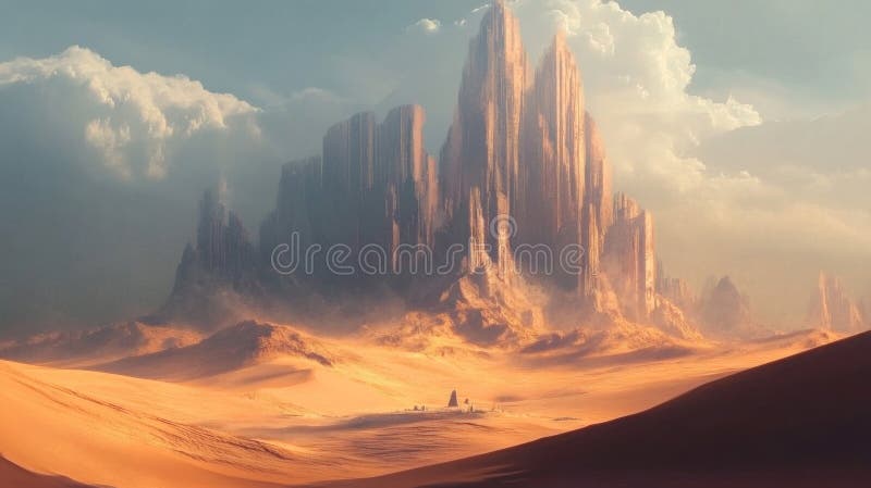 Golden Desert Landscape with Imposing Rock Formations Stock ...