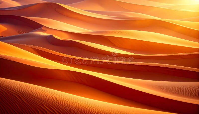 Golden Desert Landscape with Undulating Sand Dunes Under Bright ...