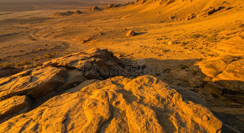 Golden Desert Rock Formation at Sunset Stock Illustration ...