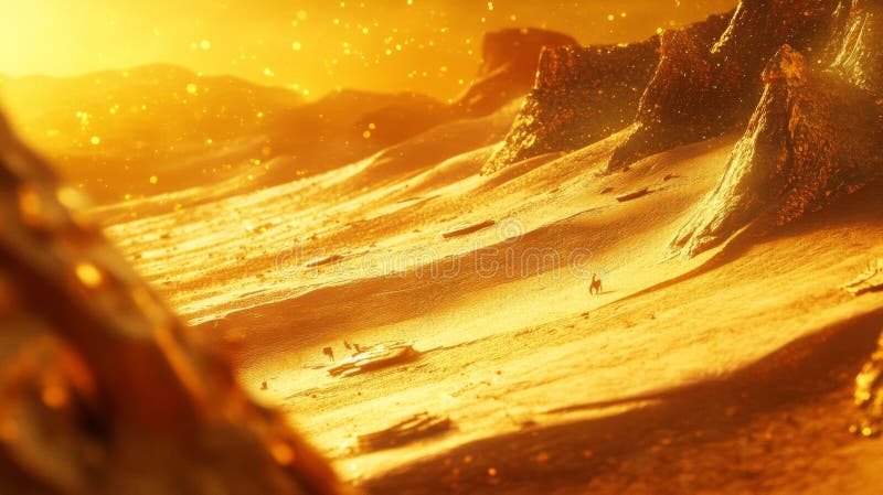 Golden Desert Sunset Landscape with Warm Light and Sand Dunes Stock ...