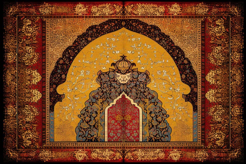 Golden Design of a Traditional Prayer Mat, Ramadan, Generative Ai Stock ...