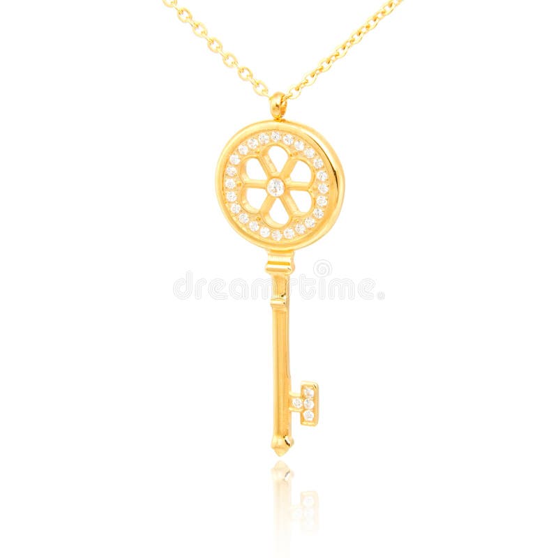 Golden Diamond Key Pendant Isolated on White Stock Image - Image of ...