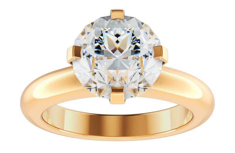 Golden Diamond Ring, Golden Engagement Ring with Diamond, 3D Rendering Stock Illustration ...