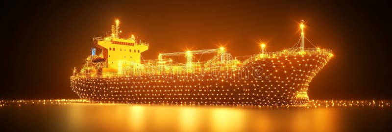 Golden Digital Cargo Ship, Transport Icon in Network Connection, on ...