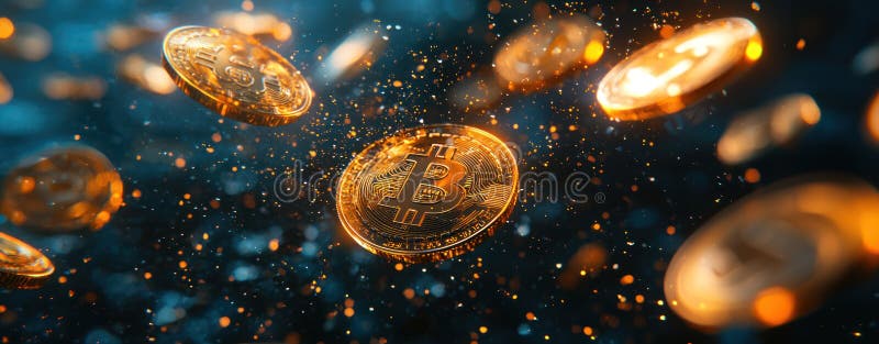 Golden Digital Coins Floating in Dynamic Background, Symbolizing Modern ...
