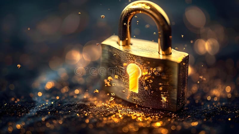 Golden Digital Lock: the Essence of Cyber Protection. Concept Cyber ...