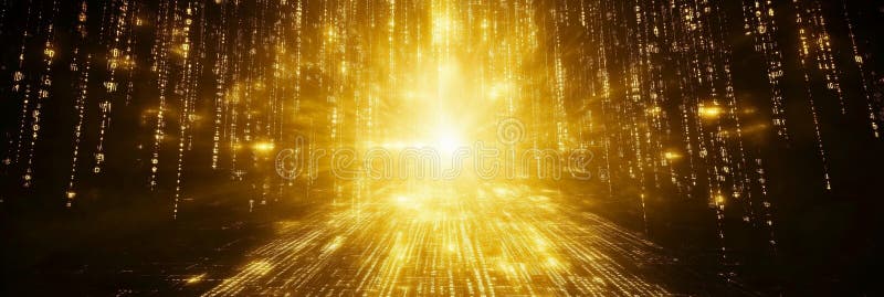 Golden Digital Rain Abstract Technology Background with Binary Code and Light Streams Stock ...