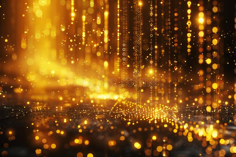 A Golden Digital Rain of Numbers Falling on a Black Background, with ...