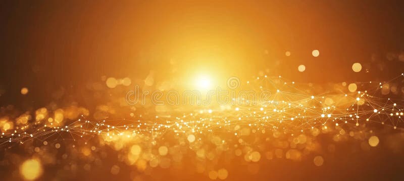 Golden Digital Sunset on an Abstract Technology Background with ...