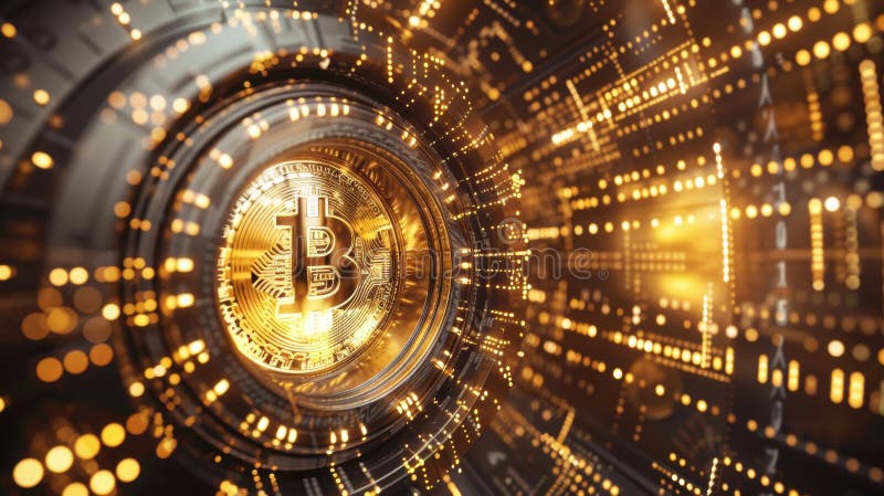 Golden Digital Vault with Graph Elements Stock Illustration ...