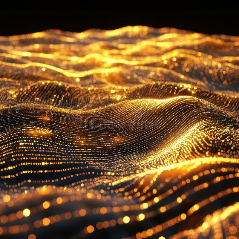 Golden Digital Wave Abstract Art Stock Illustration - Illustration of ...