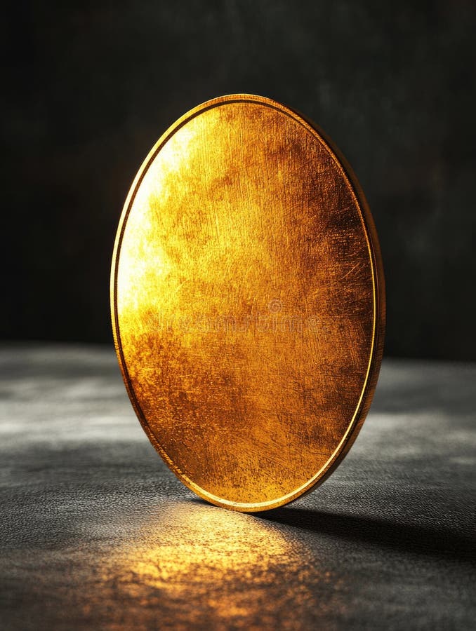 Golden Disc in Dramatic Lighting with Textured Surface on Dark ...