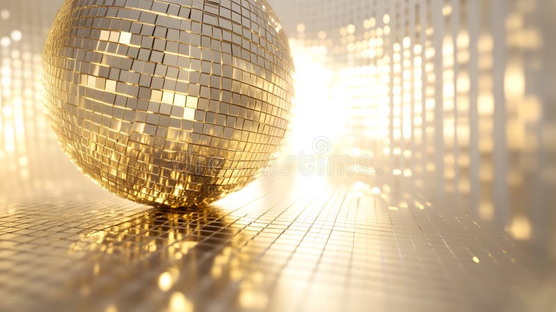 Golden Disco Ball Reflection with Warm Light on Mosaic Surface Stock ...
