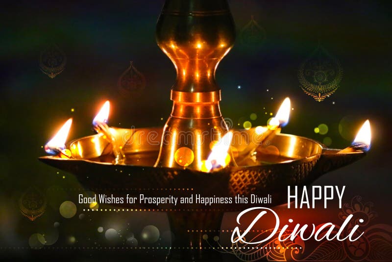 Golden Diya Stand on Abstract Diwali Background Stock Photo - Image of ...