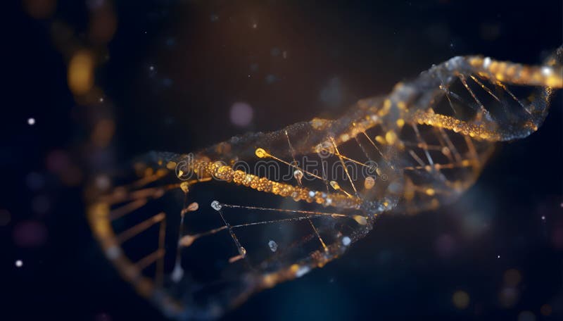 Golden DNA in a Dark Blue Background with Sparks. Science and ...